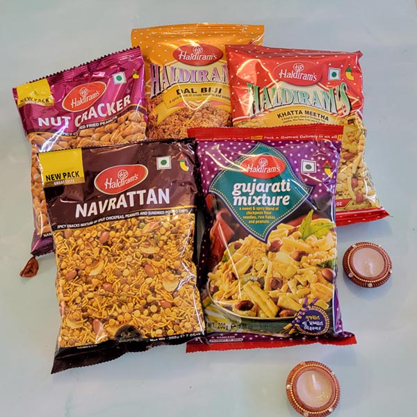 Send Diya and Haldiram namkeen gift pack (5 flavors) Online - DW21 ...