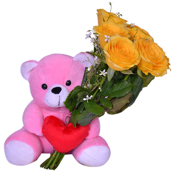 Flowers with Teddy Bear Online | Send Soft Toys with flowers - Giftalove