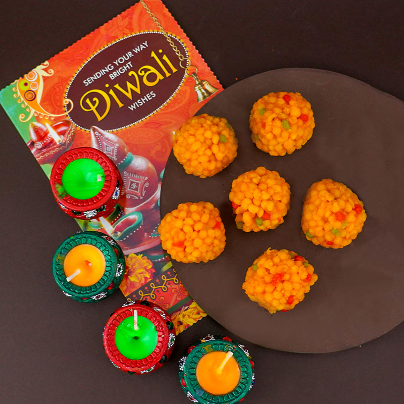 Send Boondi Laddu Sweet with Matka Diyas Diwali Gift Pack Online - DW22 ...