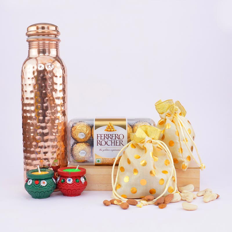 Send Copper Bottle N Dry Fruits Corporate Gift Hamper for Diwali Online ...