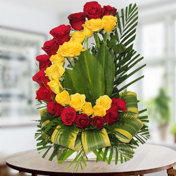 Send Decorative Red N Yellow Roses Basket Arrangement Online - GAL22 ...