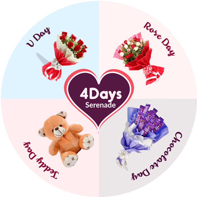 Send Four Days Valentine Serenade of Rose with Chocolates and Teddy ...